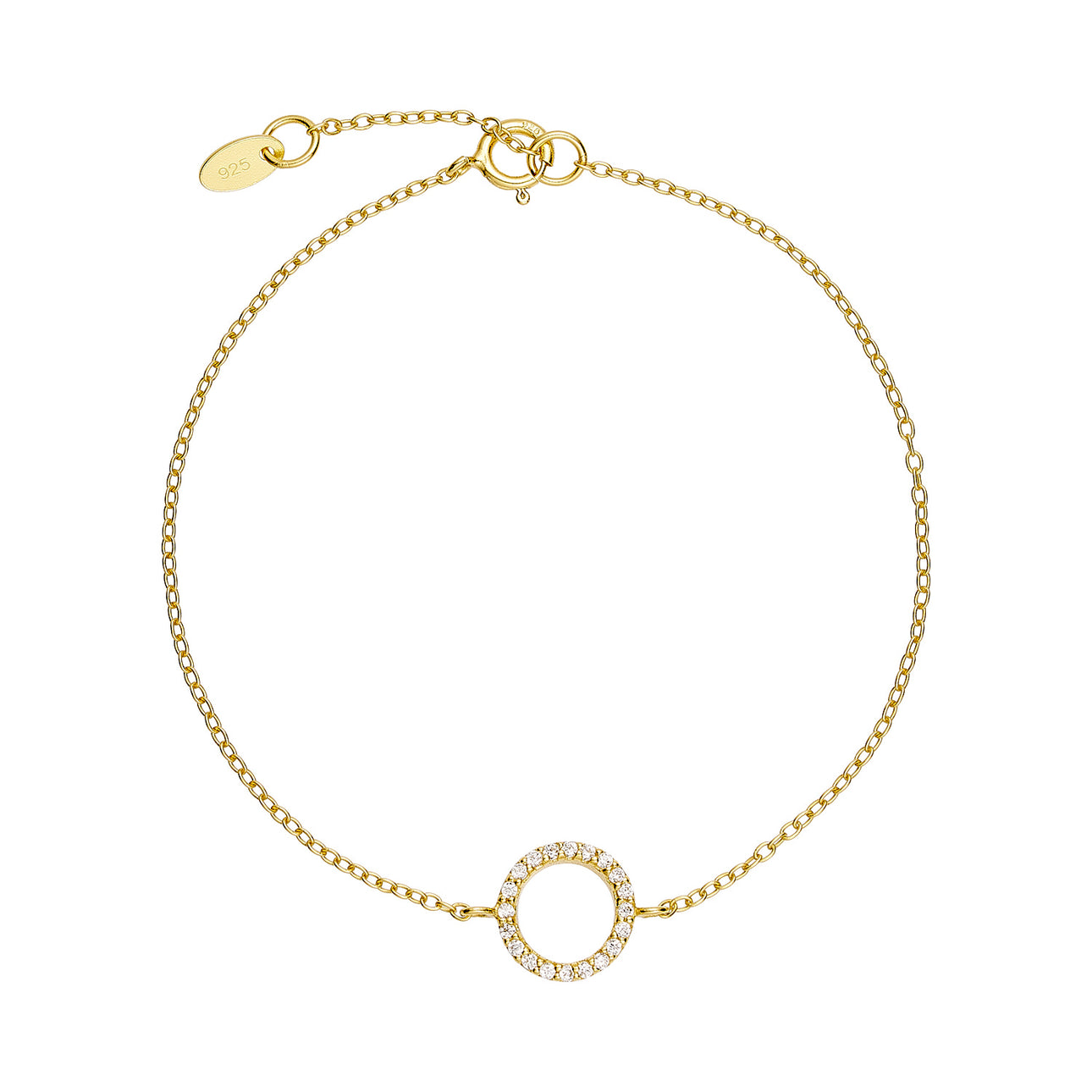 Vibholm SØLV - Armbånd m. cirkel, zirkonia/16+2 cm - Forgyldt sølv ...