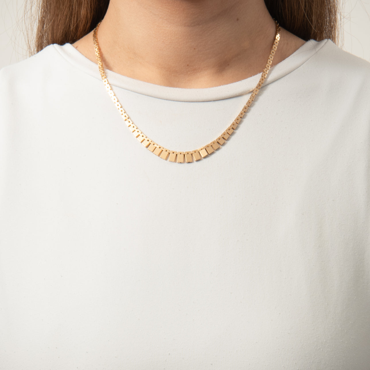 Vibholm ReGold - Mursten halskæde m. 3 rækker i forløb, 45 cm - 14 kt.