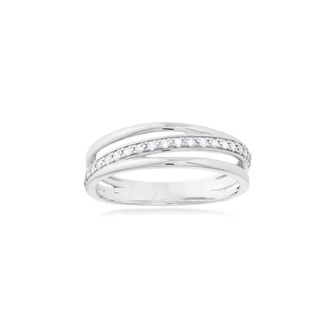 Aveny LUXURY - Ring m. skråt bånd, 0,12 ct. w/si - 14 kt. hvidguld | 6. ...