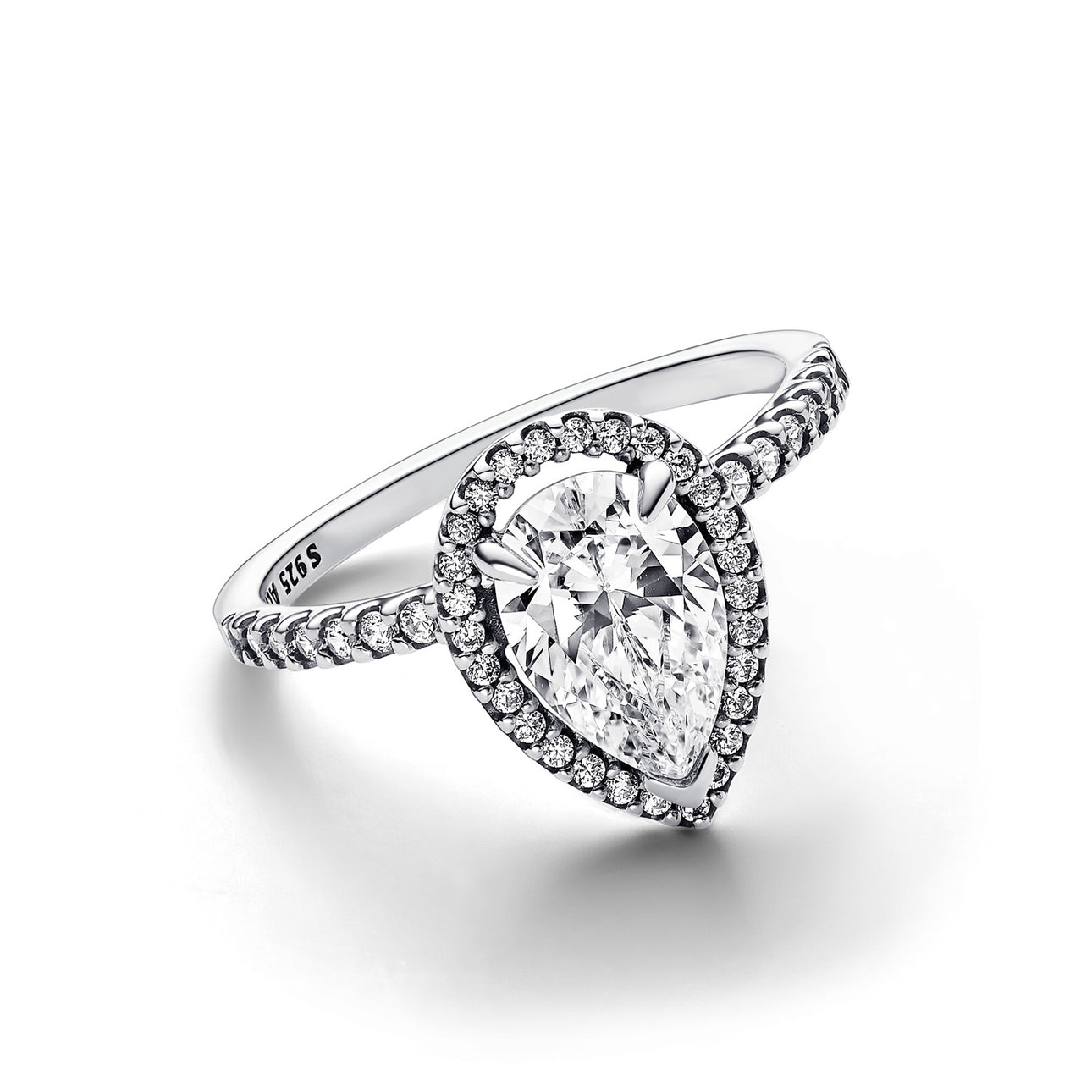 Pandora - Sparkling Pear Halo ring, Large - Sølv | 699,00 kr | Pandora ...